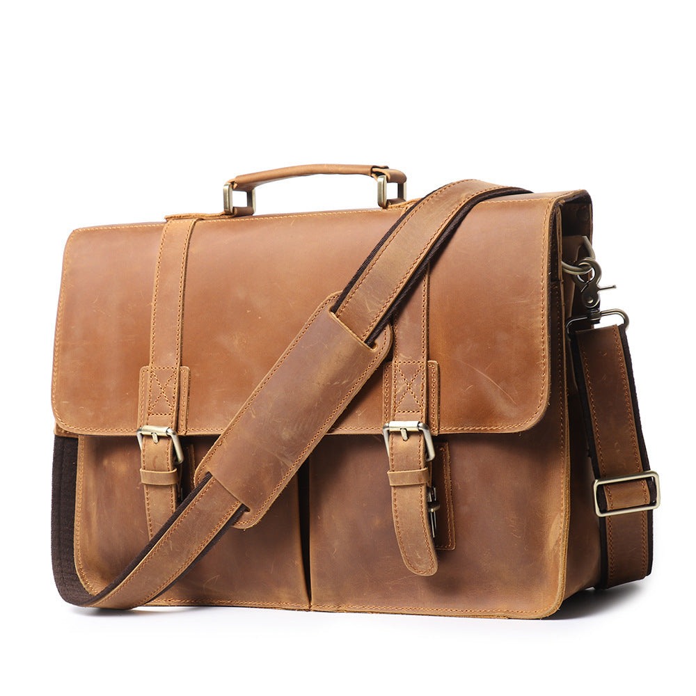 Cowhide Leather Laptop Bag, Men Briefcase Messenger Bag – Unihandmade