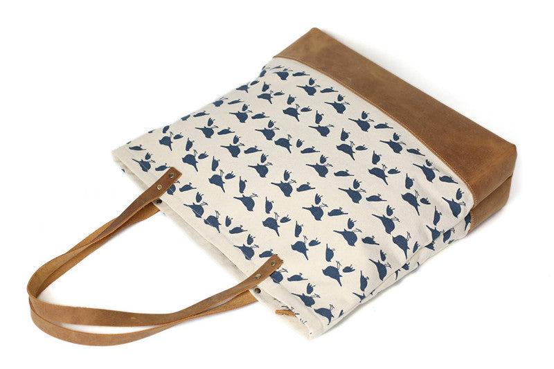 Handmade Canvas Tote Bags with Leather Trimming Shopper Bags Ladies Ha ...
